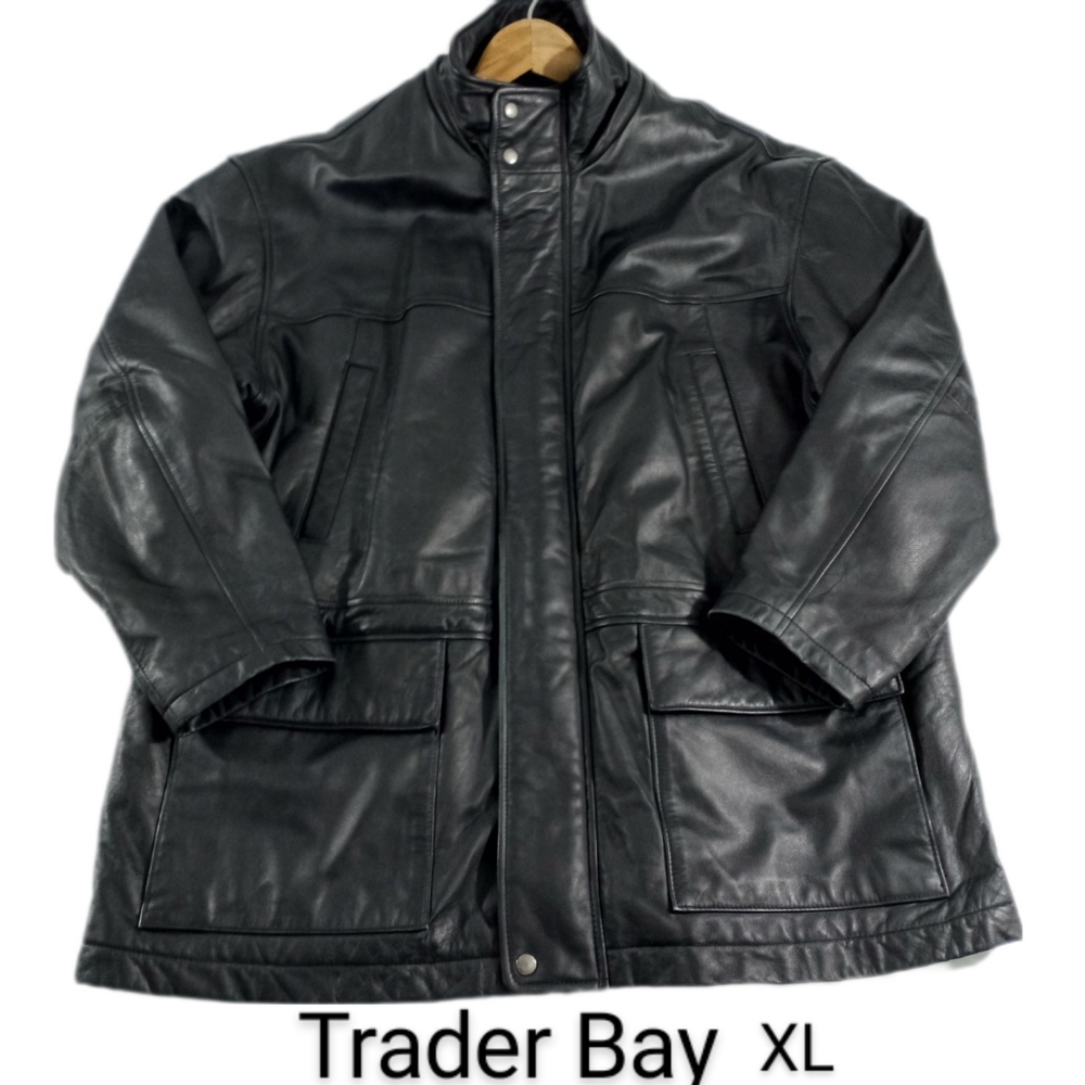 Trader Bay Genuine Black Leather Jacket Quilt Lined P… - Gem